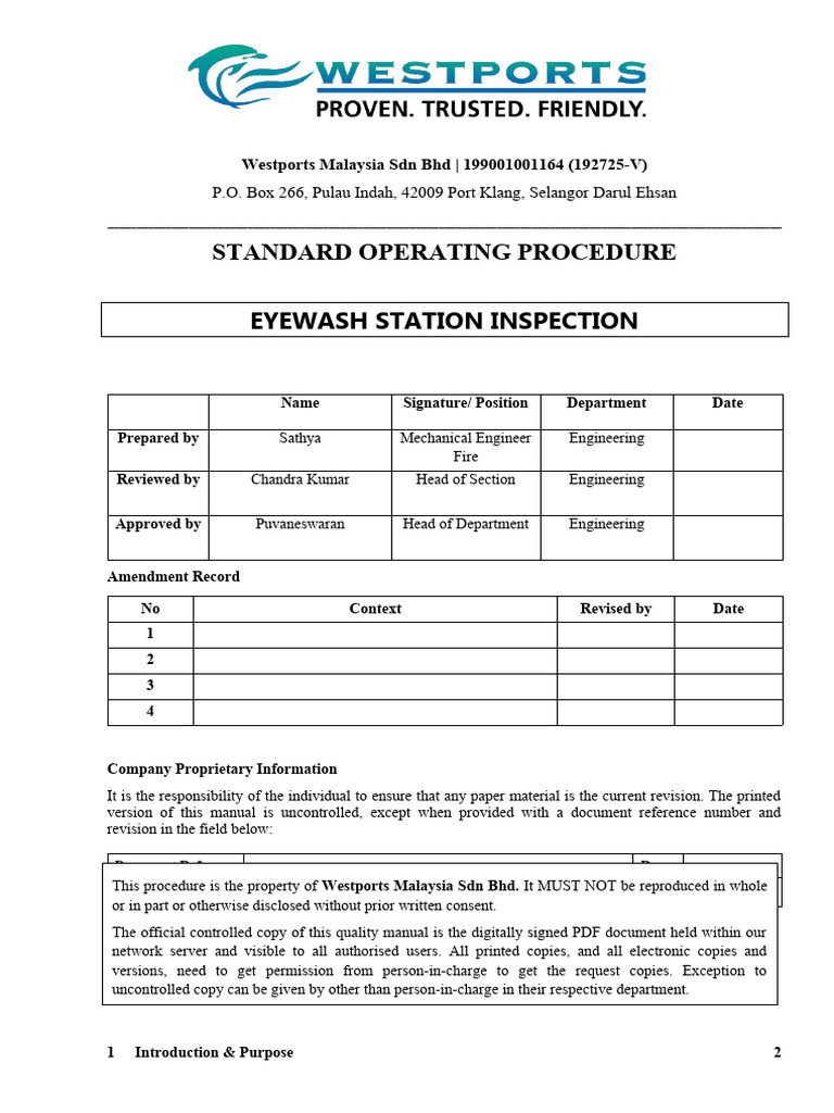 Eyewash Station Inspection SOP | PDF | Personal Protective Equipment
