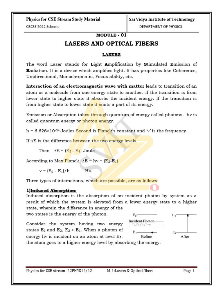 Physics for CSE: Lasers & Fibers | PDF | Laser | P–N Junction