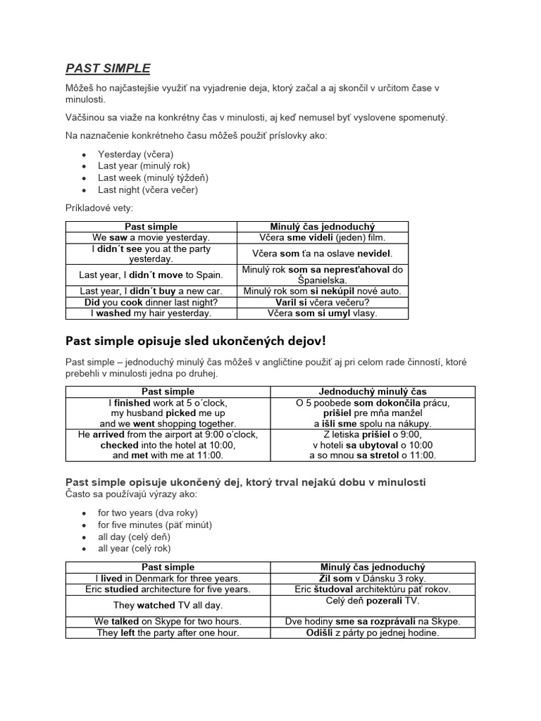 Past Simple Explanation | PDF