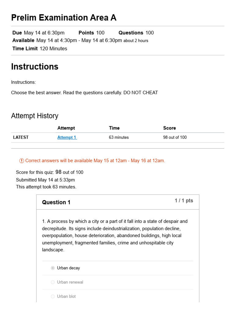 Prelim Exam Area A Details and Instructions | PDF | Window