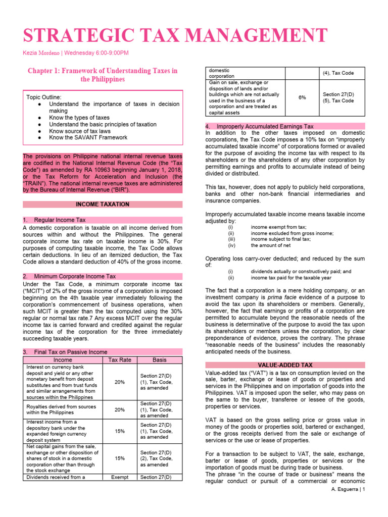 Strategic Tax Management Notes - CMA Reviewer | PDF | Taxes | Value ...