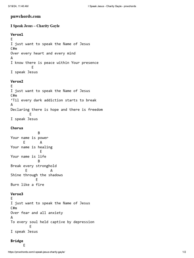 I Speak Jesus Charity Gayle Pdf