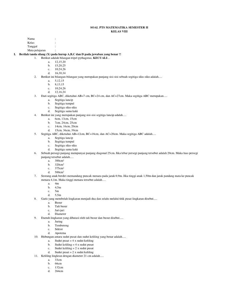 Soal PTS Kelas 8 SMT 2 Piks Yang Di Print | PDF