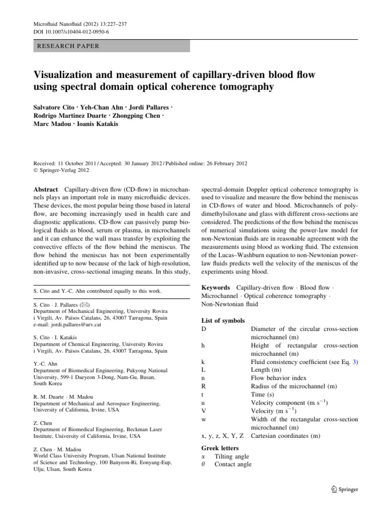 Visualization and Measurement of Capillary-Driven Blood Flow | PDF | Viscosity | Fluid Dynamics