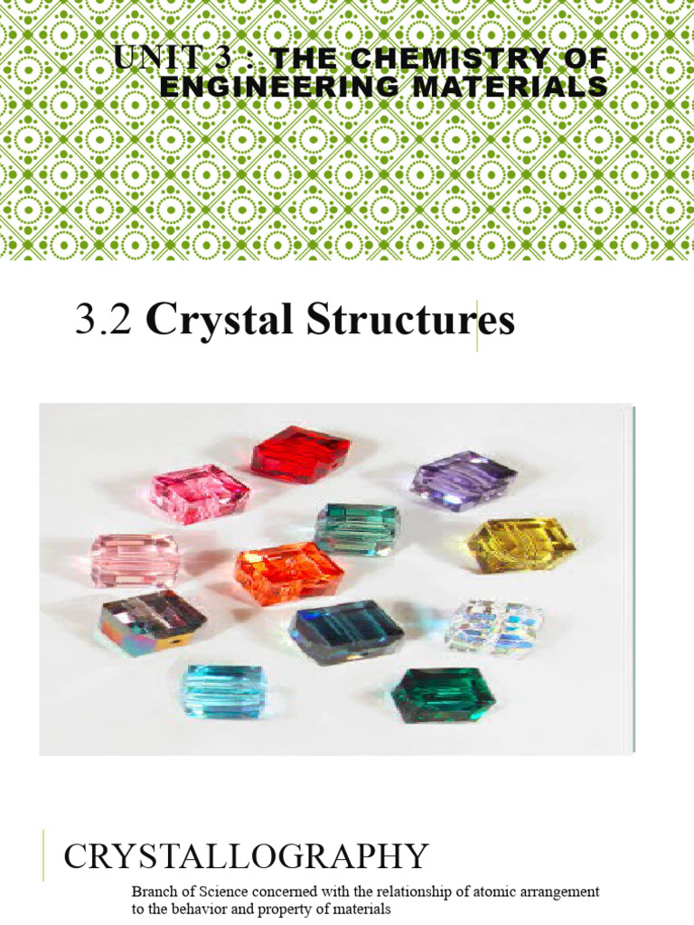 Crystal Structures in Engineering Materials | PDF | Crystal Structure ...