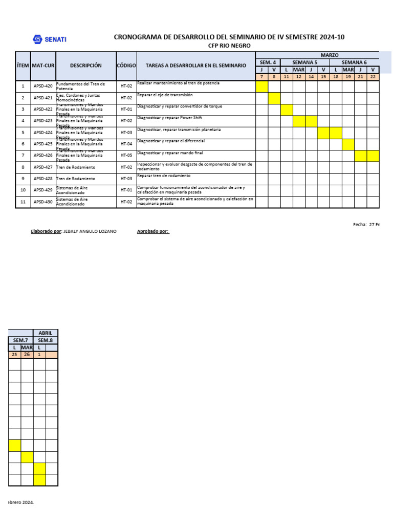 Cronograma de Seminario 402 | PDF | Máquinas | Tecnología de vehículos