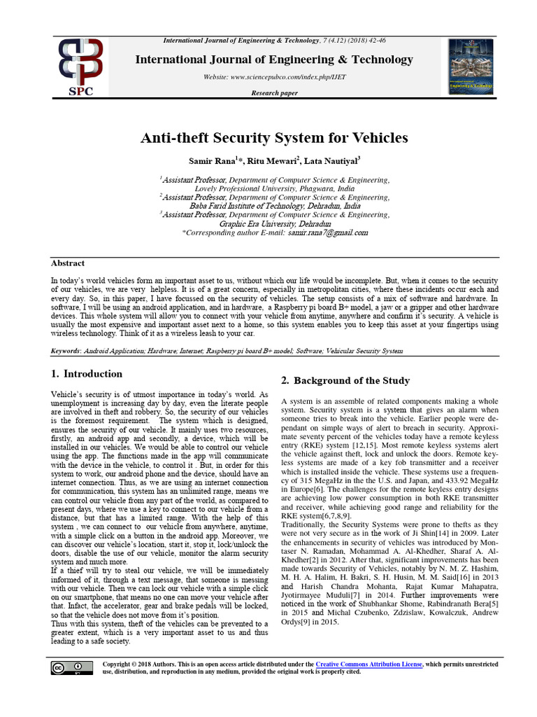 Anti-Theft Security System For Vehicles | PDF | Java (Programming Language) | Computing