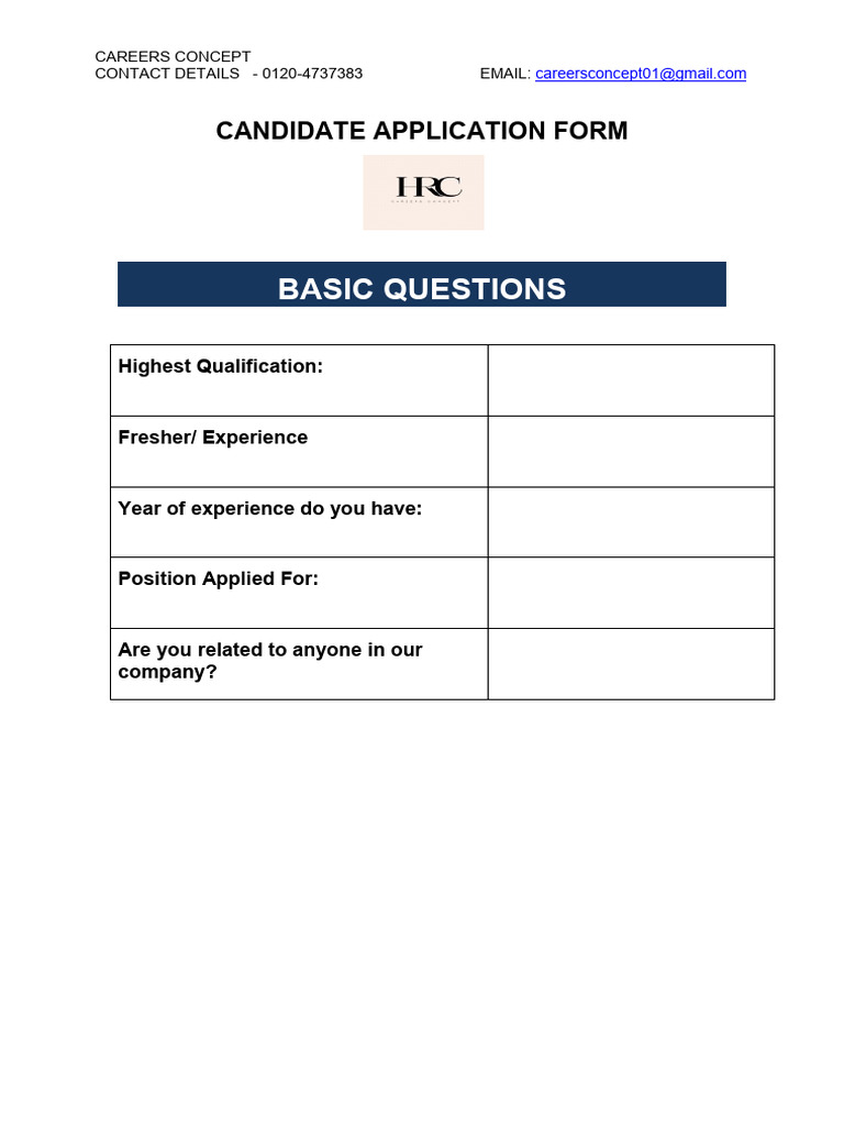 Careers Concept Application Form (Replica) | PDF
