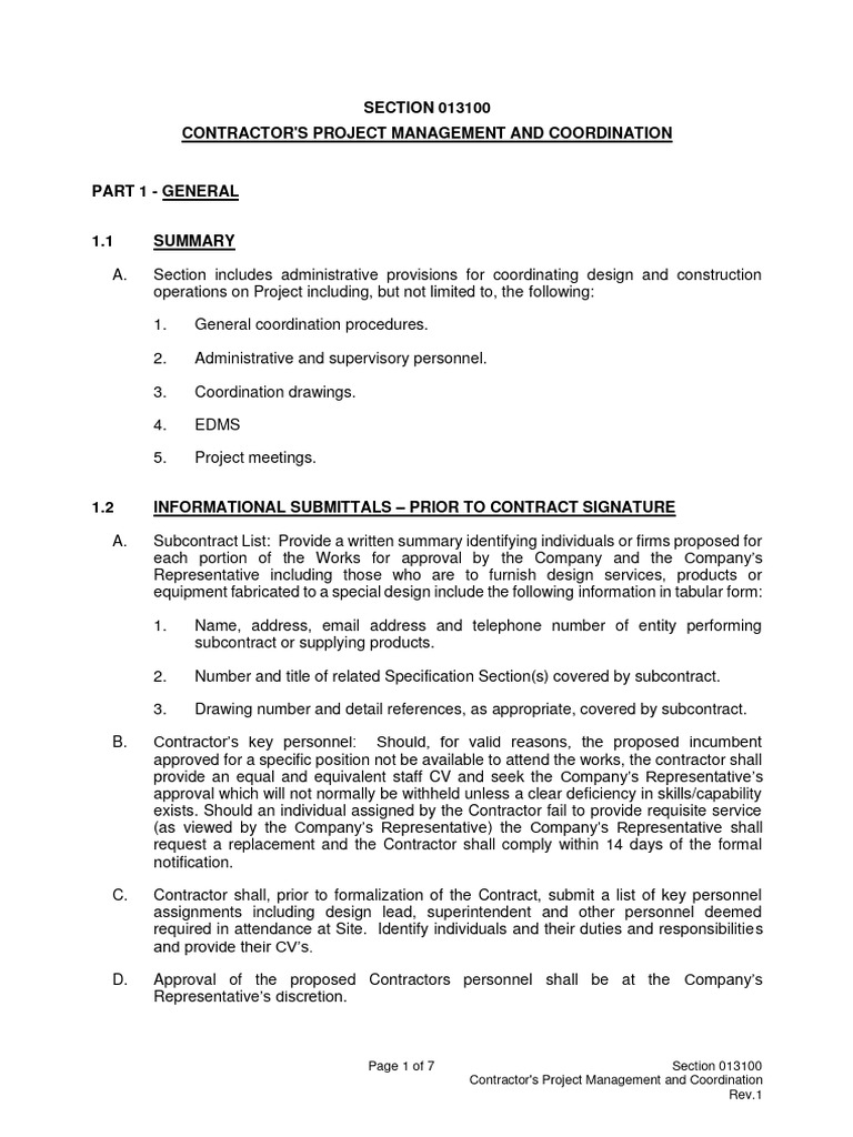 Section 013100 Contractor Project Management and Coordination - Rev1 ...