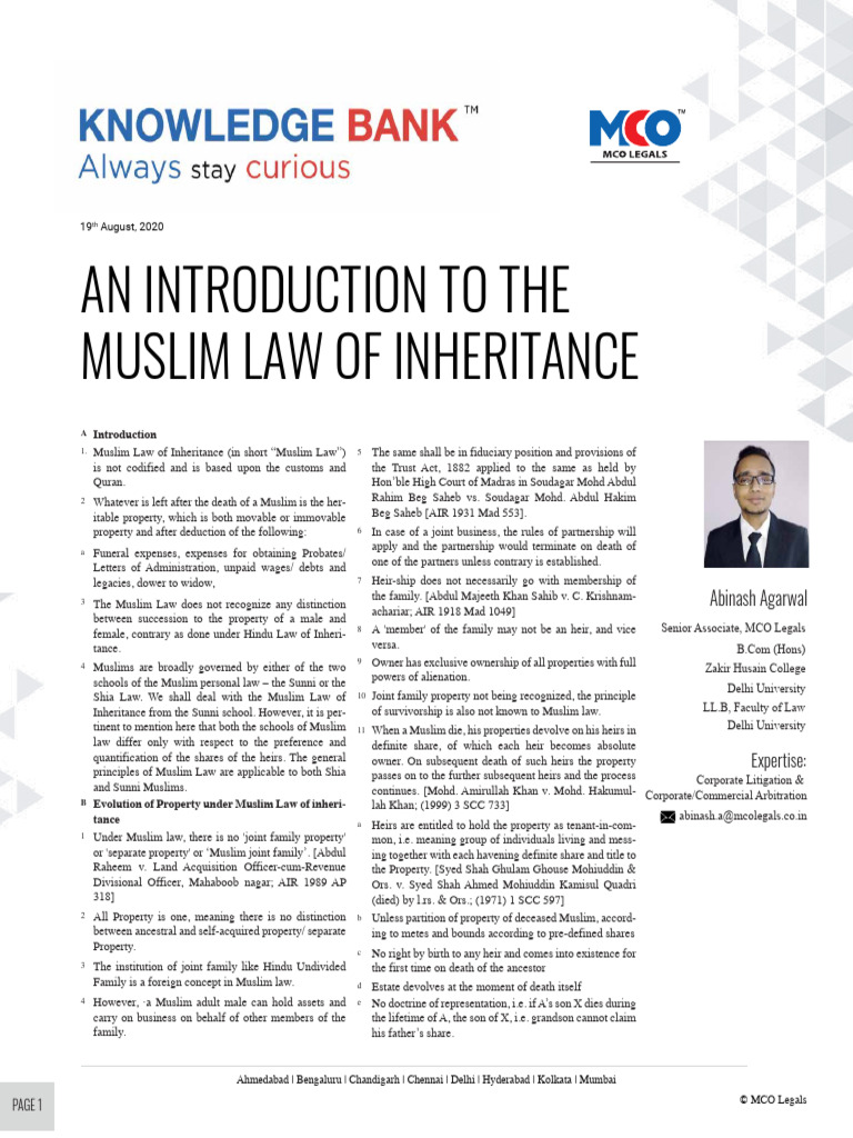 An Introduction To The Muslim Law of Inheritance | PDF | Inheritance | Sharia