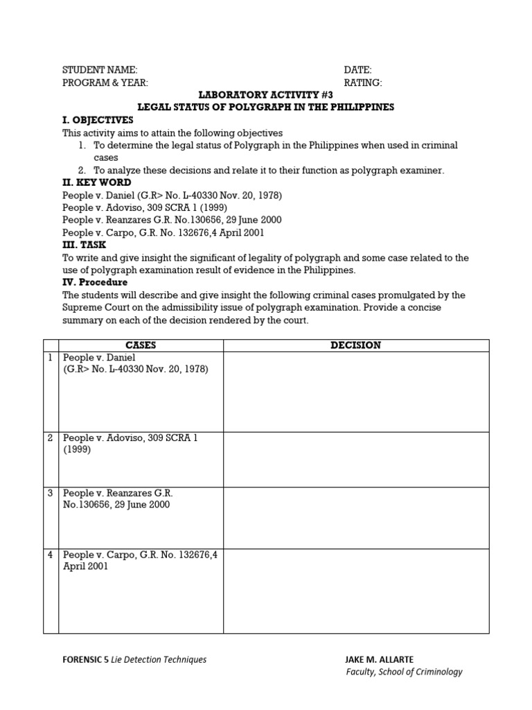 Laboratory Activity 3 | PDF | Polygraph | Forensic Science