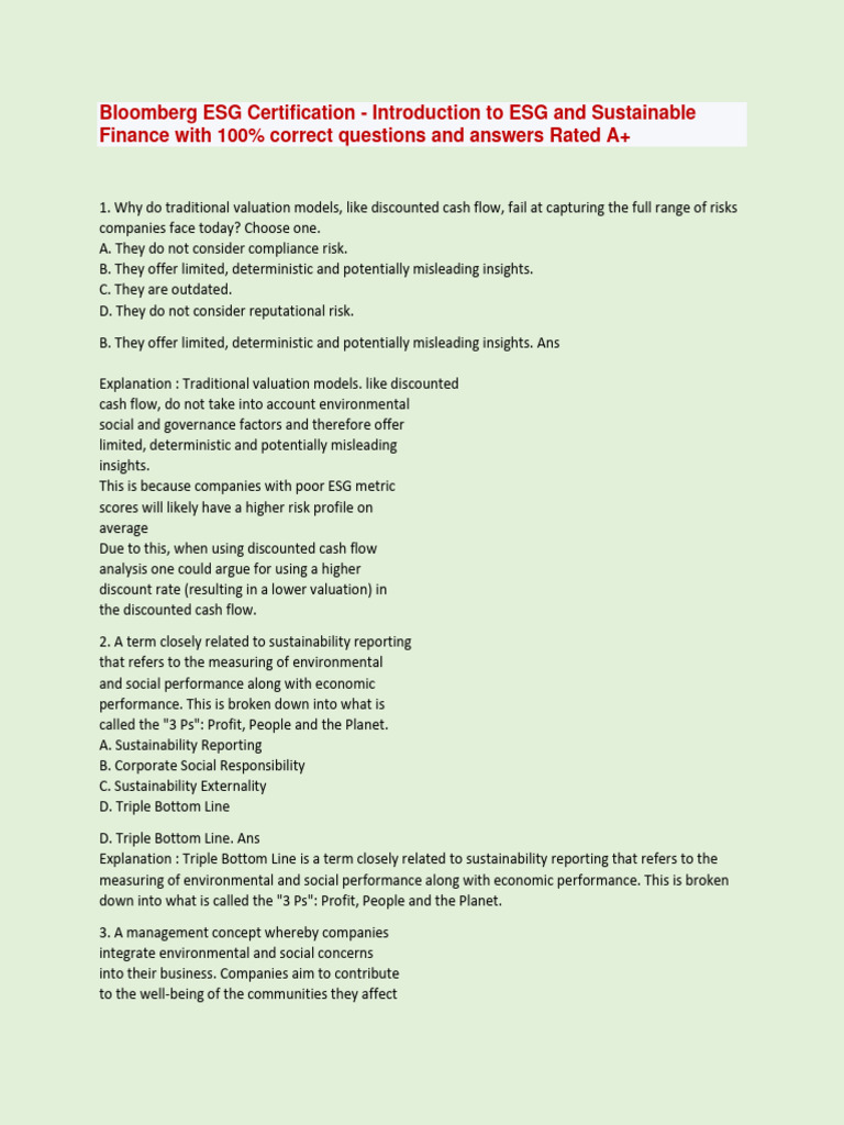 Bloomberg ESG Certification | PDF | Sustainability | Corporate Social ...
