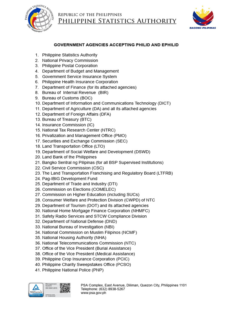 GOVERNMENT AGENCIES ACCEPTING PHILID AND EPHILID (W - Financial ...