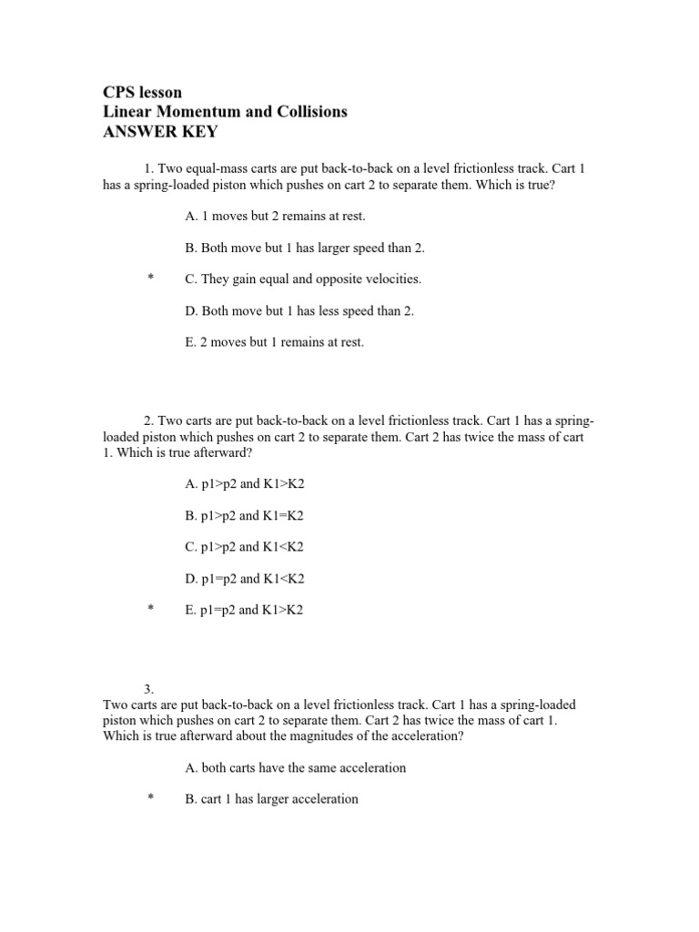 CPS Lesson Linear Momentum and Collisions Answer Key | PDF | Collision ...