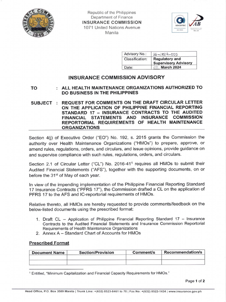 IC Advisory No. RS-2024-005_Request for Comments on the Draft CL on the ...