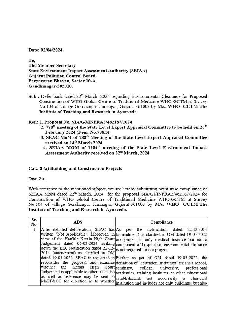 Compliance of SEIAA MoM | PDF | Environmental Impact Assessment ...