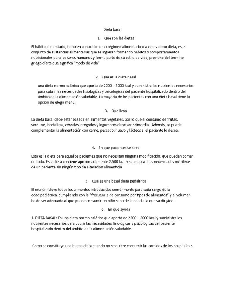 Dieta Basal: Guía Completa y Beneficios | PDF