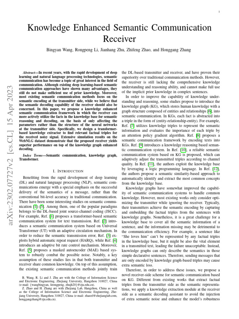 Knowledge Enhanced Semantic Communication | PDF | Communication | Deep Learning