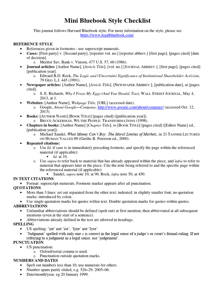 JLB Mini Style Checklist | PDF | Citation | Punctuation