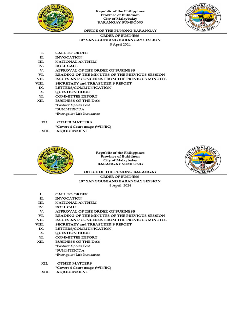 Order of Business 2. | PDF