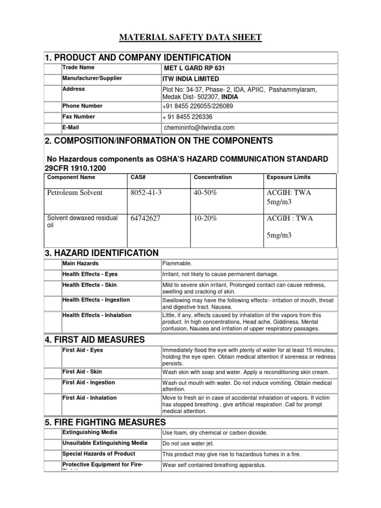 MSDS RP631 | PDF | Personal Protective Equipment | Occupational Safety ...