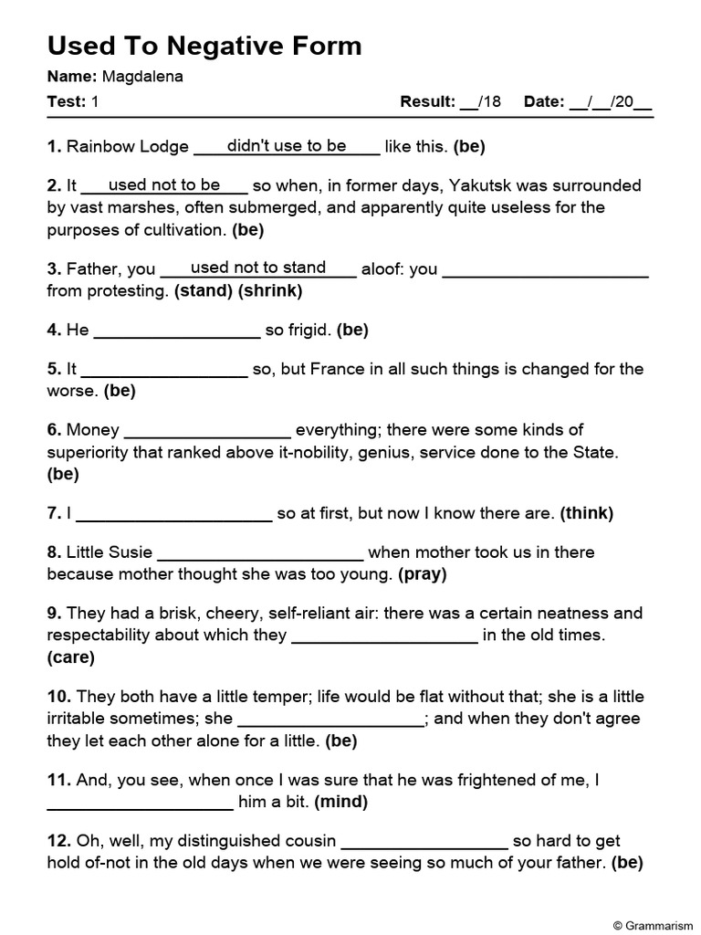 Grammarism Used To Negative Test 1 | PDF | Language Arts & Discipline ...