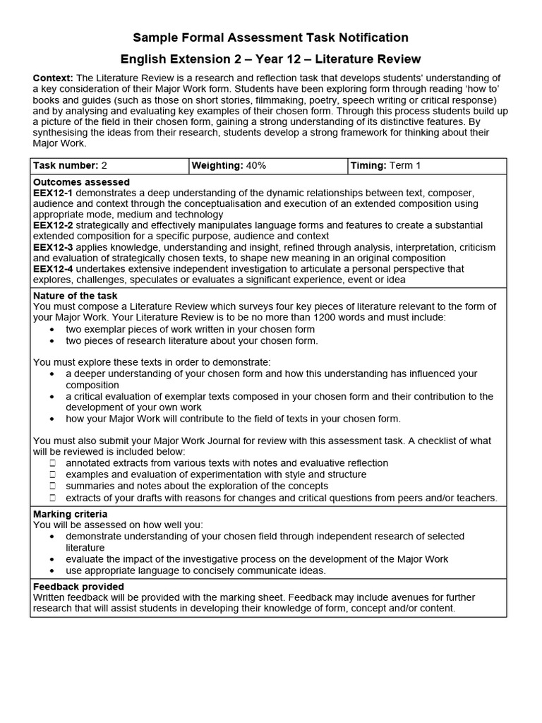 Stage 6 English Extension 2 Support Material Sample Assessment Task ...