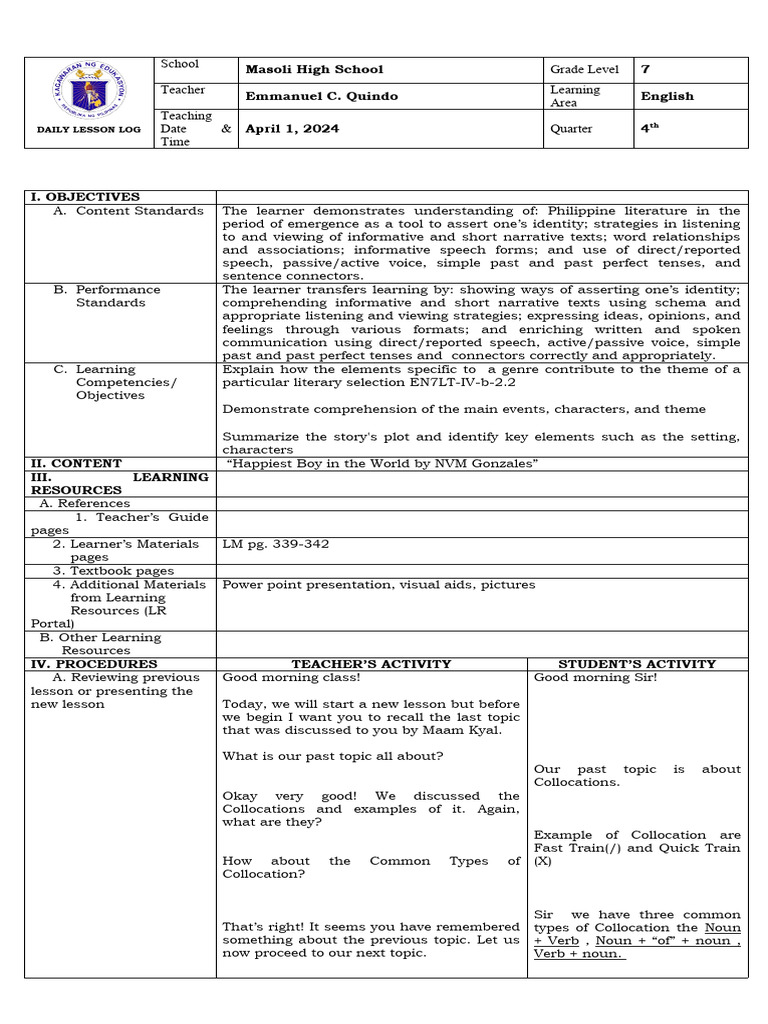 DLP TheHappiestBoyInTheWorld | PDF | Reading Comprehension | Linguistics