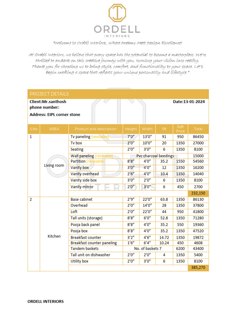 Ordell Interiors Project Proposal | PDF