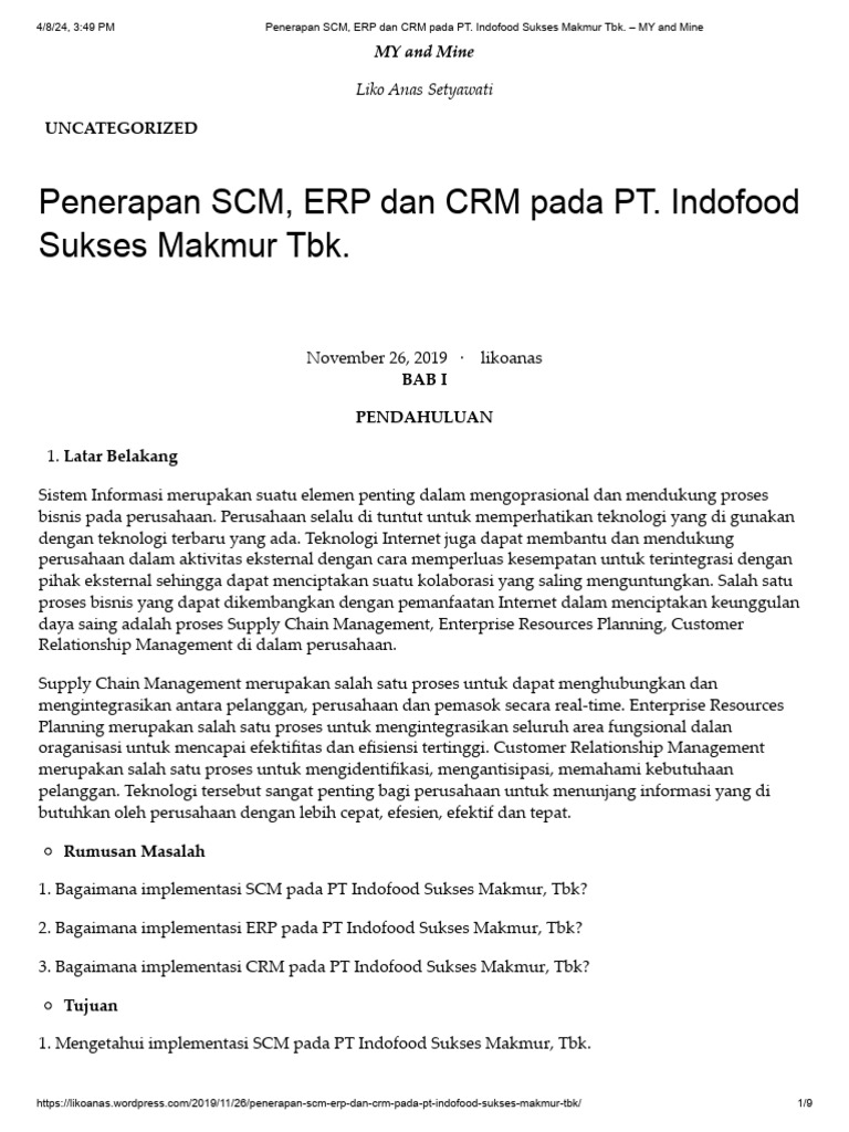 Penerapan SCM, ERP, dan CRM di Indofood | PDF | Bisnis | Komputer