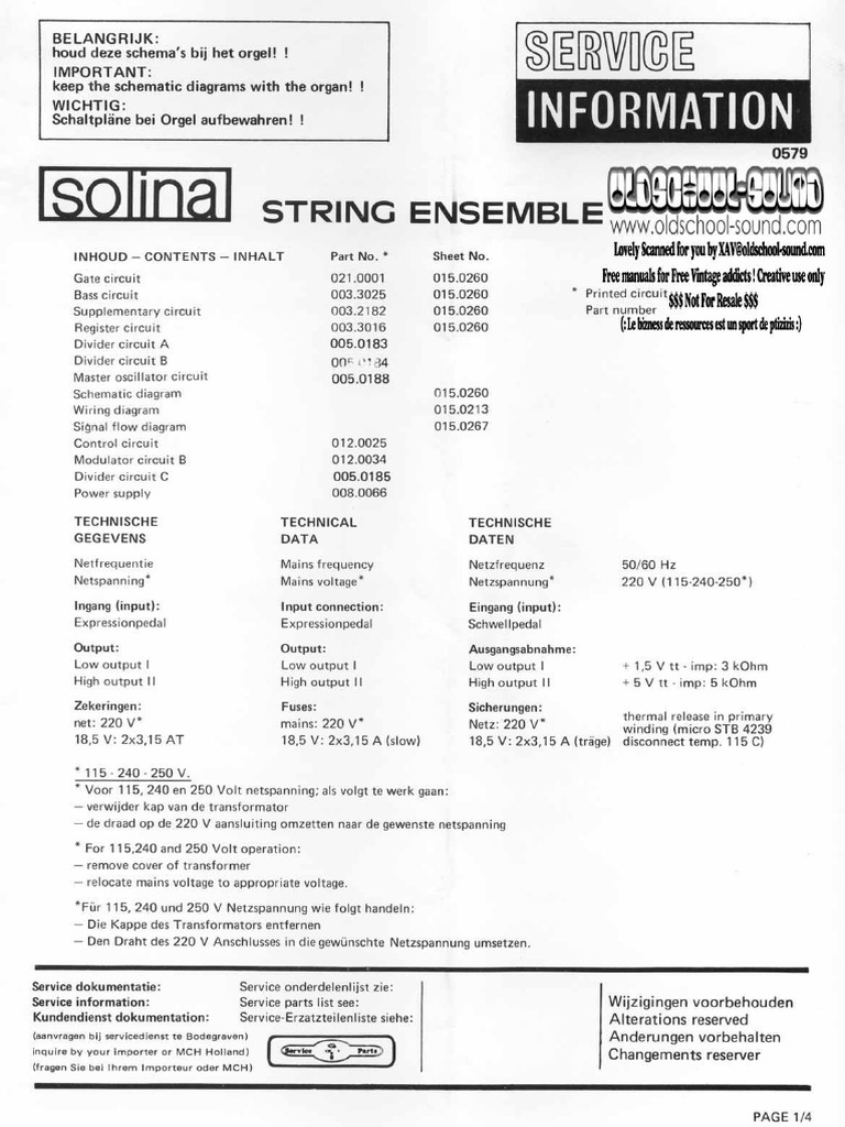 Solina String-Ensemble Service Information 0579 | PDF
