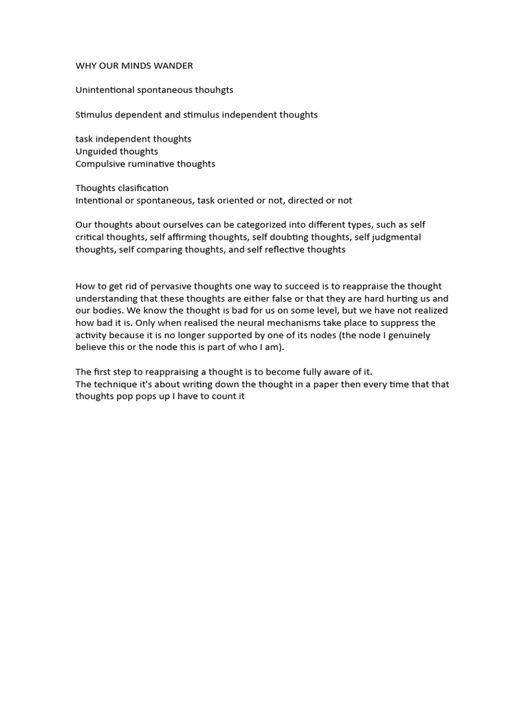 Understanding and Managing Wandering Thoughts | PDF