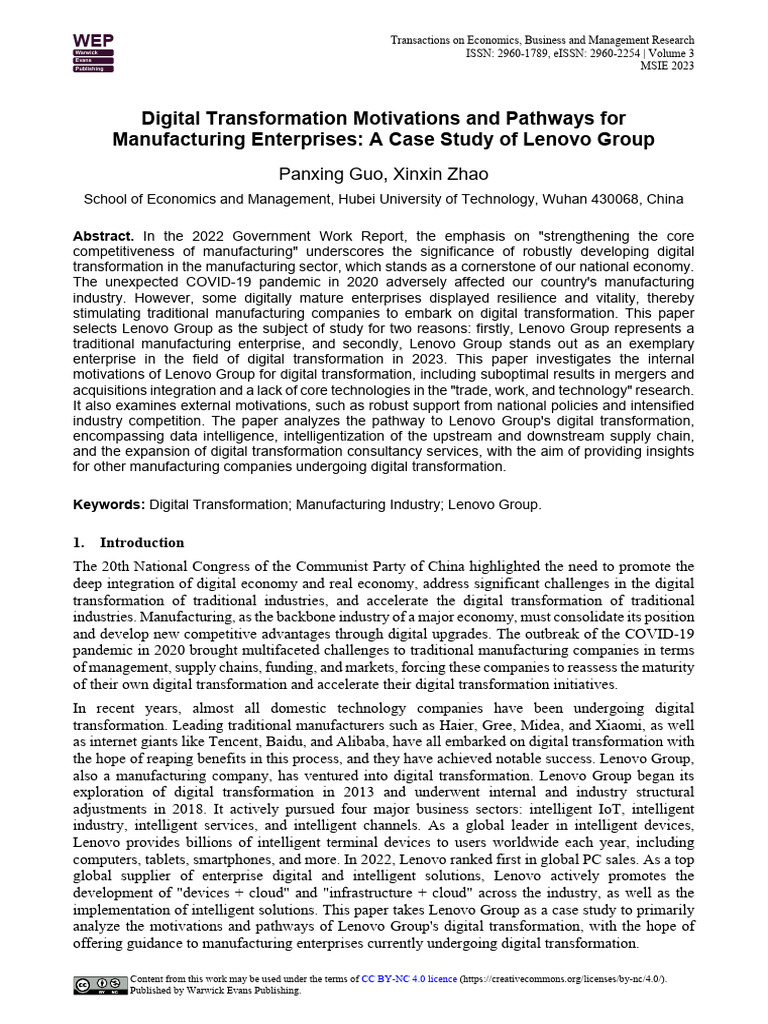 Digital Transformation Motivations and Pathways Fo | PDF | Lenovo ...