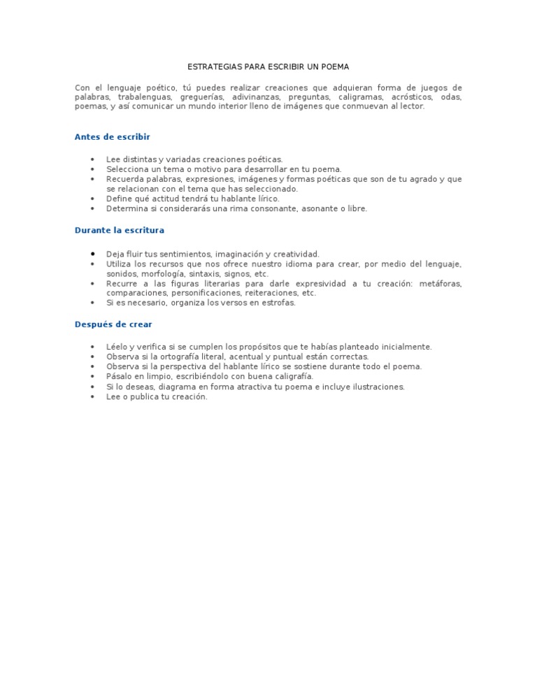 Estrategias para Escribir Un Poema | PDF
