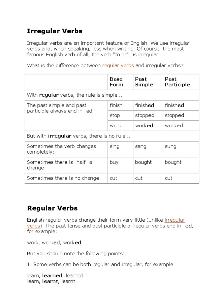 Irregular Verbs & Regular Verbs | PDF | Verb | Grammatical Tense