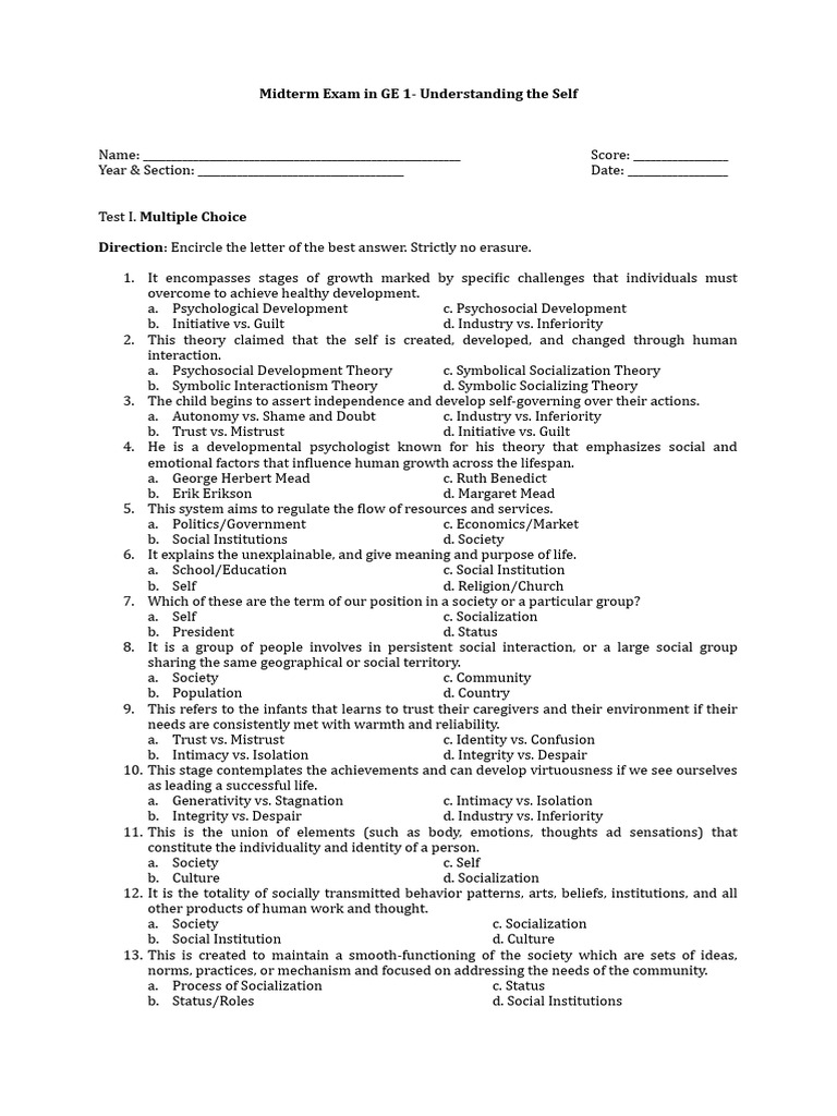 Midterm Exam in GE 1 and GE 6 - Wendell Moralla | PDF | Developmental Psychology | Socialization