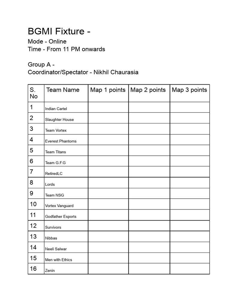 BGMI Esports Fixture and Points System | PDF | Sports & Recreation