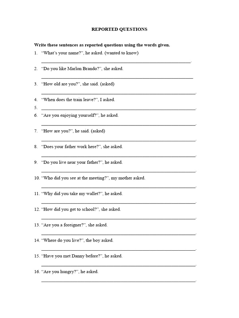 reported questions exercise | PDF
