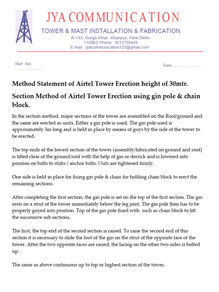 Tower Erection Method | PDF | Technology & Engineering