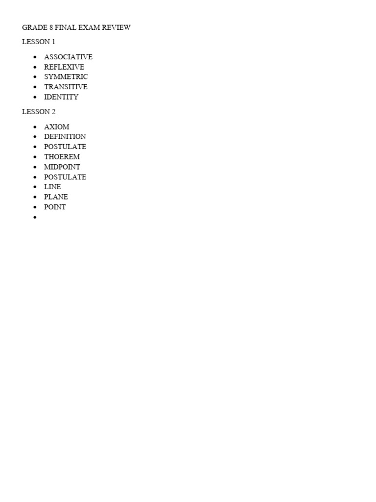 Grade 8 Final Exam Review | PDF