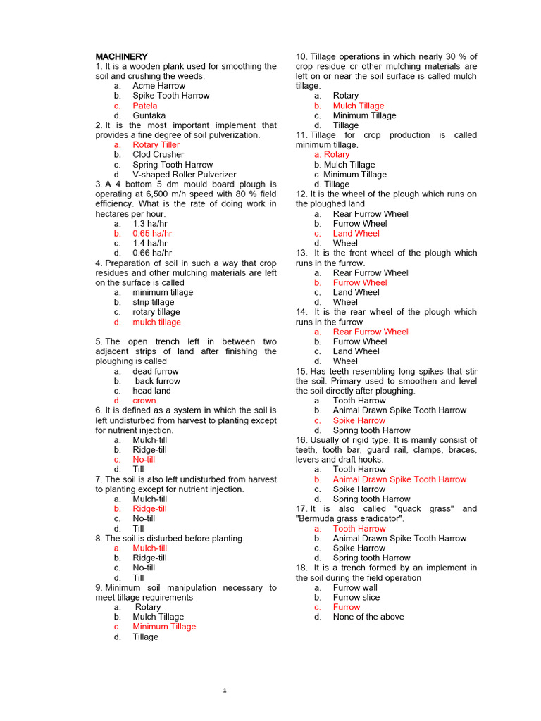 Machinery 100-Questions | PDF | Pump | Plough