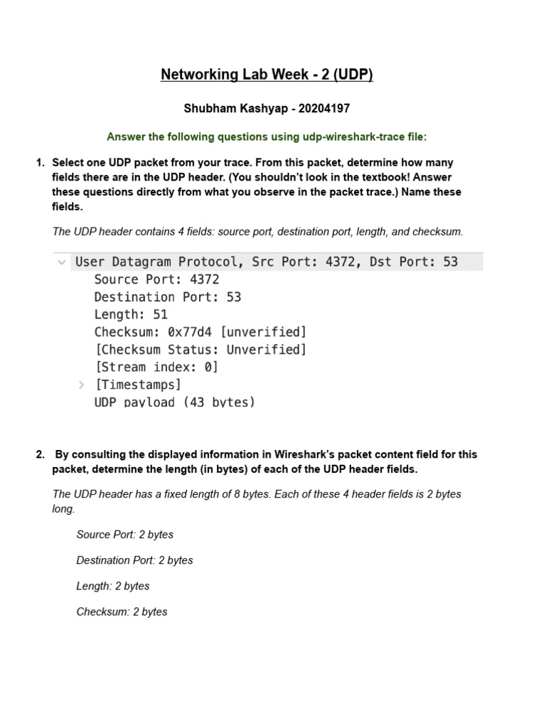 UDP Header Analysis with Wireshark | PDF | Internet Protocols | Port (Computer Networking)