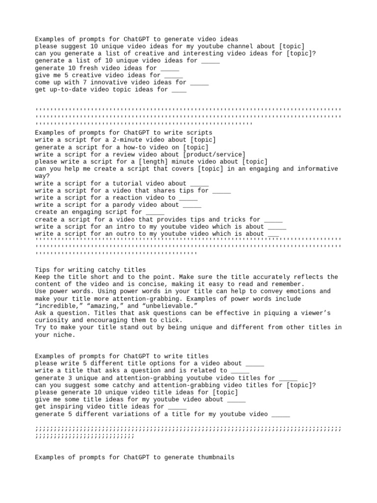 YouTube Video Idea and Script Prompts | PDF | You Tube | Communication