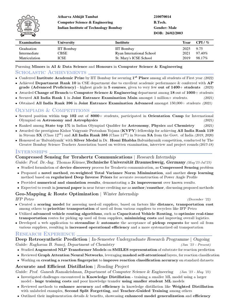 Atharva Tambat Resume.pdf | PDF | Machine Learning | Artificial Neural Network