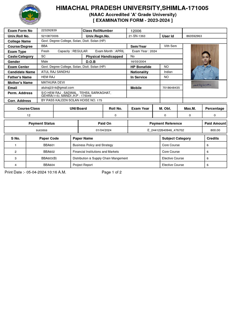 Examination Enrollment | PDF