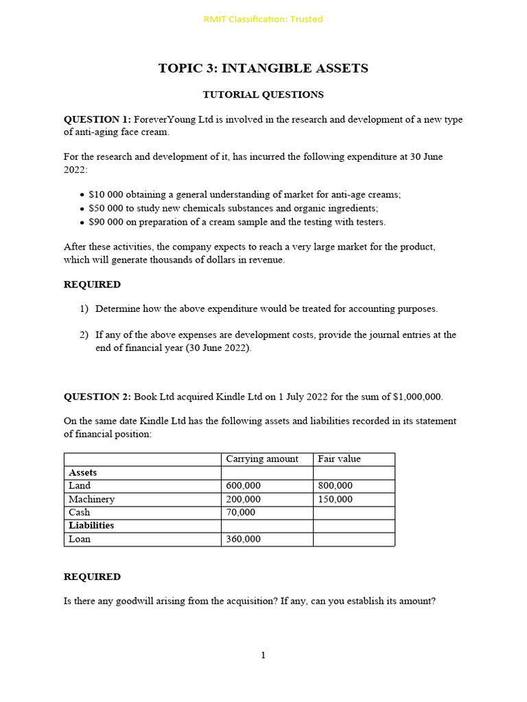 Topic 3 - Tutorial Questions | PDF | Expense | Intangible Asset