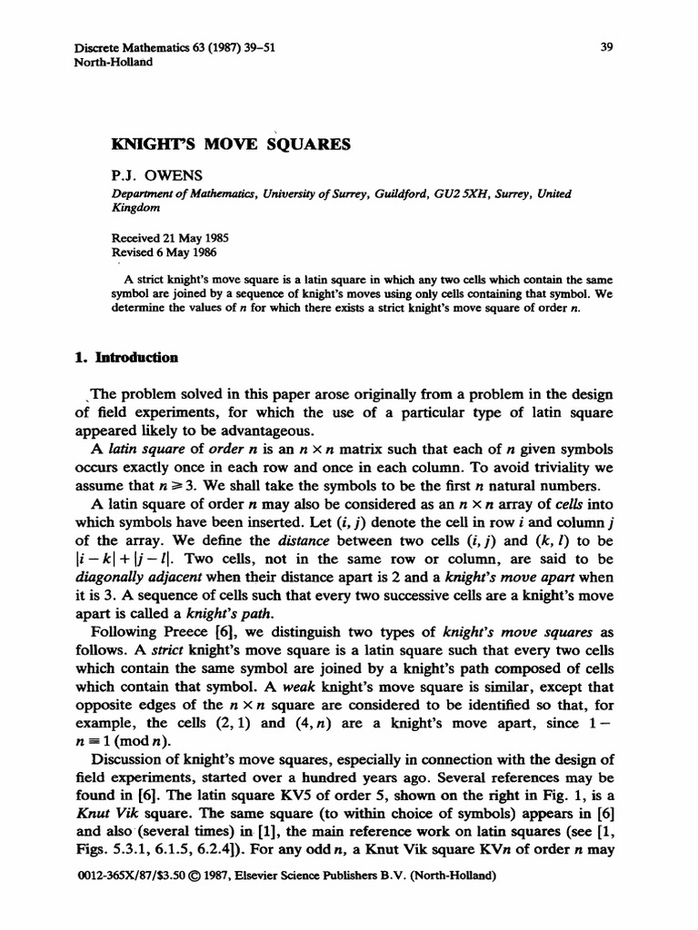 Knights Move Squares | PDF | Matrix (Mathematics) | Mathematics