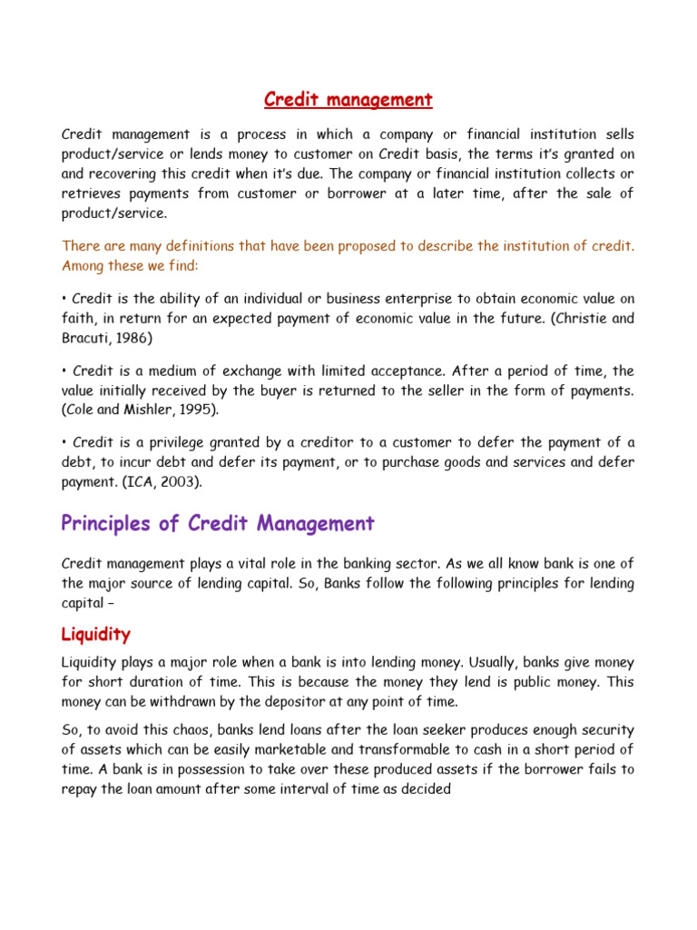 Credit Management NOTES | PDF | Banks | Loans