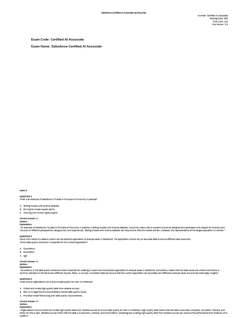 Salesforce - Certified-AI-Associate - by .Dray .33q | PDF | Artificial ...