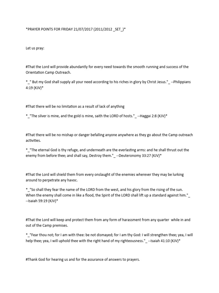 Prayer Points for Camp Outreach Success | PDF